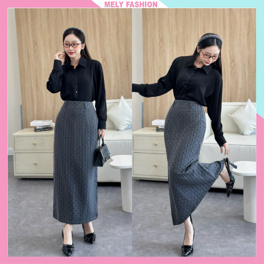 Chân váy suông dài 85cm Mely Fashion cạp cao tôn dáng giấu bụng phong ...