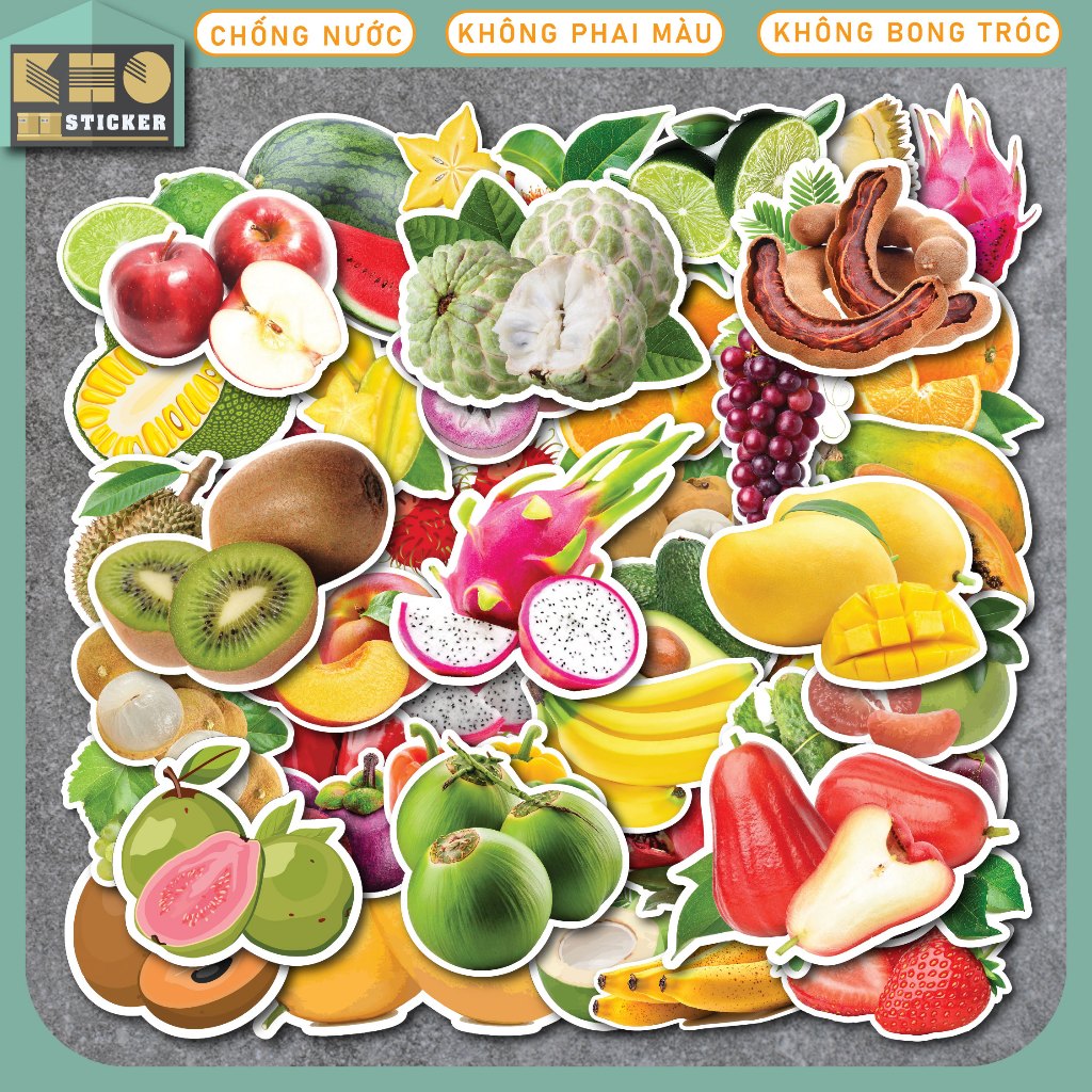 50 Sticker trái cây chống nước dán mũ bảo hiểm, điện thoại, laptop, đàn ...