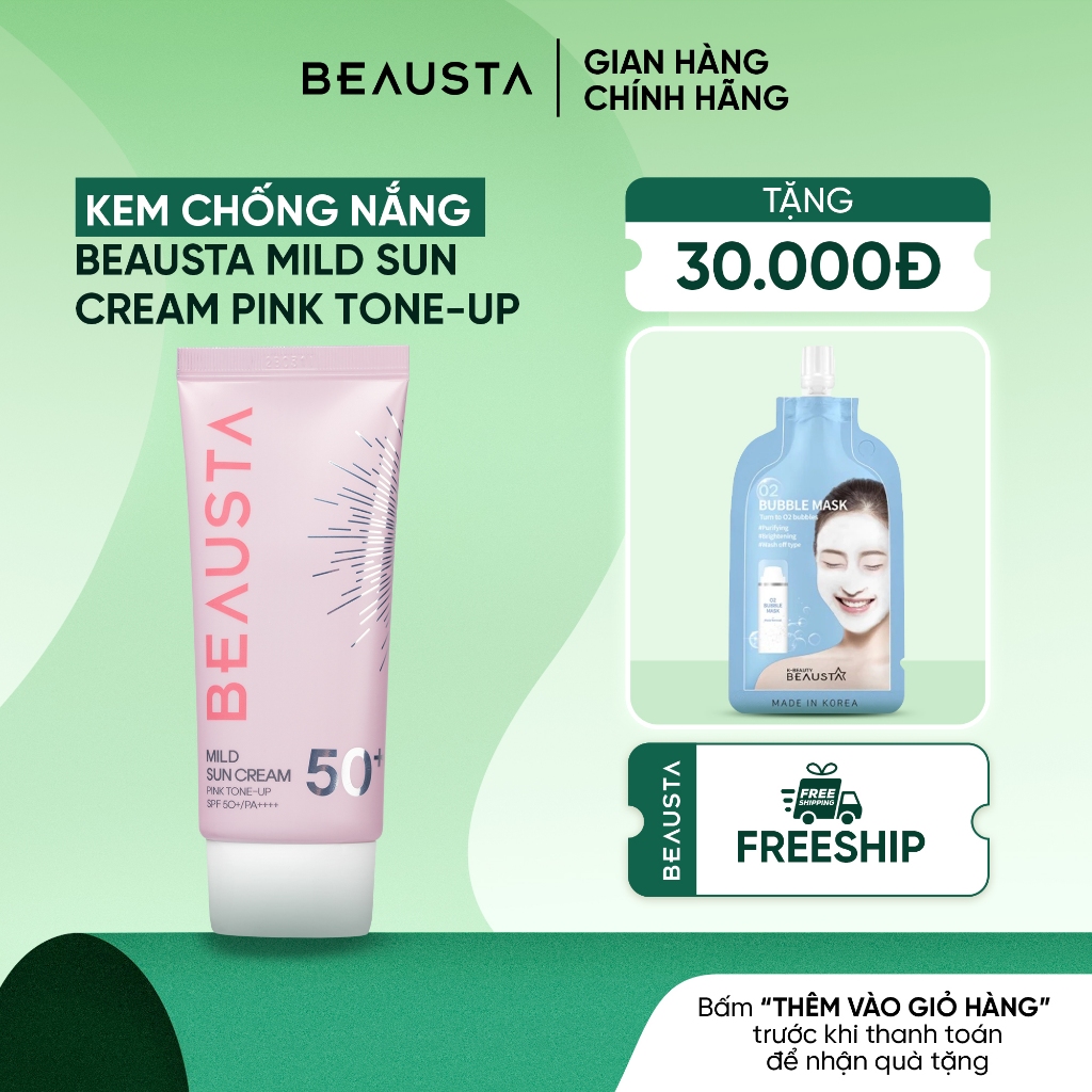 Kem Chống Nắng BEAUSTA Mild Sun Cream Pink Tone-up SPF 50+ PA++++ Tuýp ...