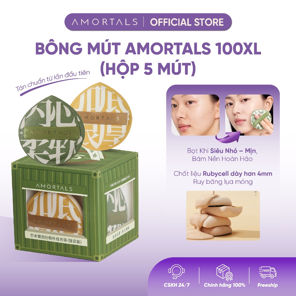 Bộ 5 Bông Mút Trang Điểm AMORTALS 100 Size XL - Mềm Mại Đàn Hồi Cao ...