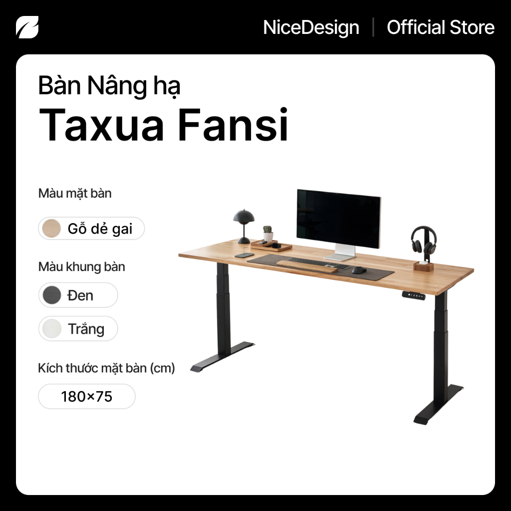 [180x75 cm] Bàn nâng hạ Taxua Fansi by NiceDesign Gỗ Beech Finger, 2 ...