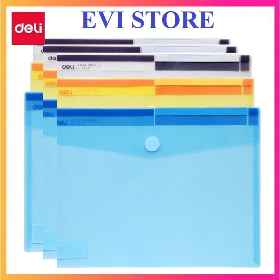 Tập 10 túi đựng hồ sơ A4 Deli 5504 / Set 10 túi cúc bìa nút Clearbag Deli đựng tài liệu | Shopee ...