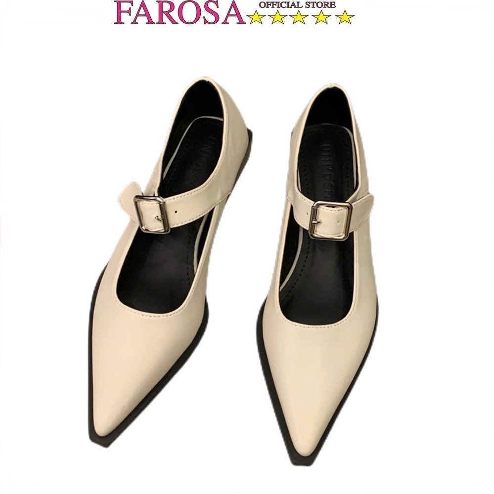Giày bup bê nữ mũi nhọn đế bằng 2cm FAROSA -H5 giày marry janes da lỳ ...