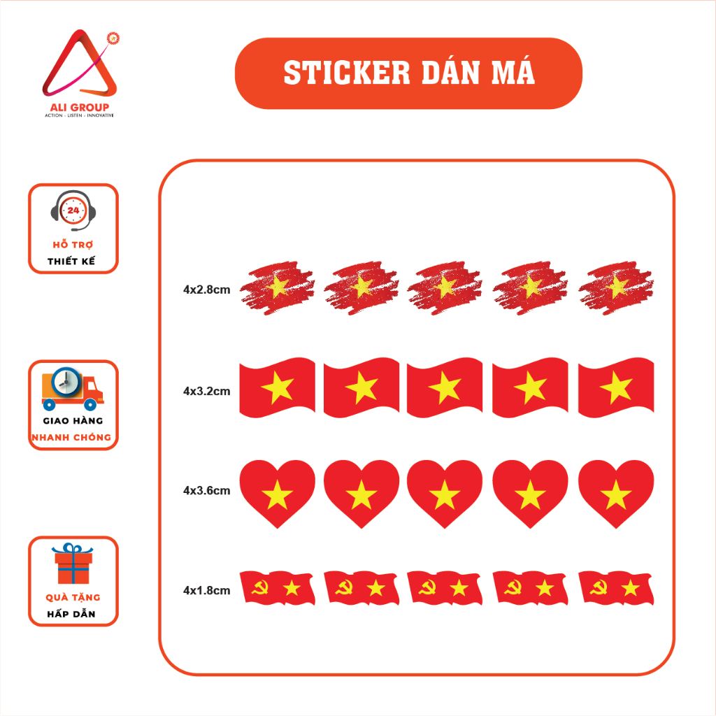 Sticker cờ Việt Nam dán má, sticker cờ đỏ sao vàng, tem lá cờ Việt Nam ...