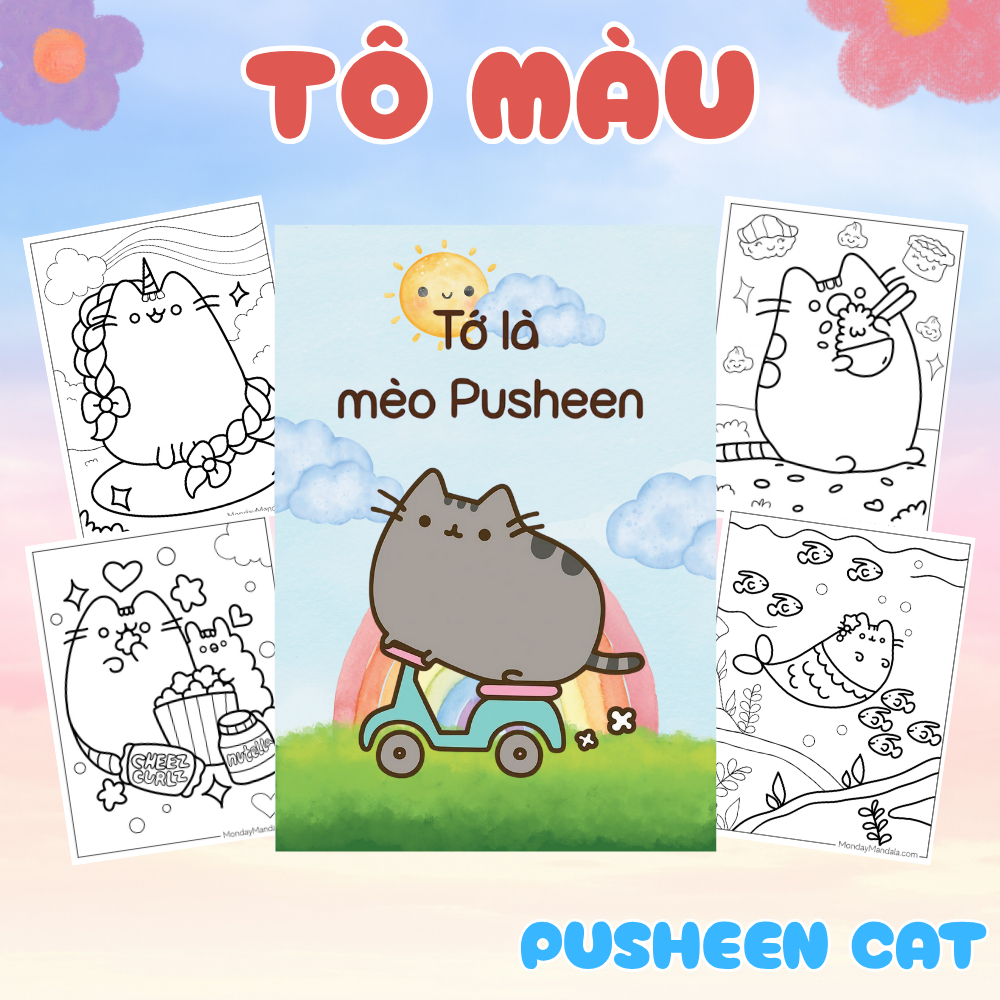 Vở tô màu Mèo Pusheen siêu dễ thương cho các bé, Đồ chơi thủ công sáng ...