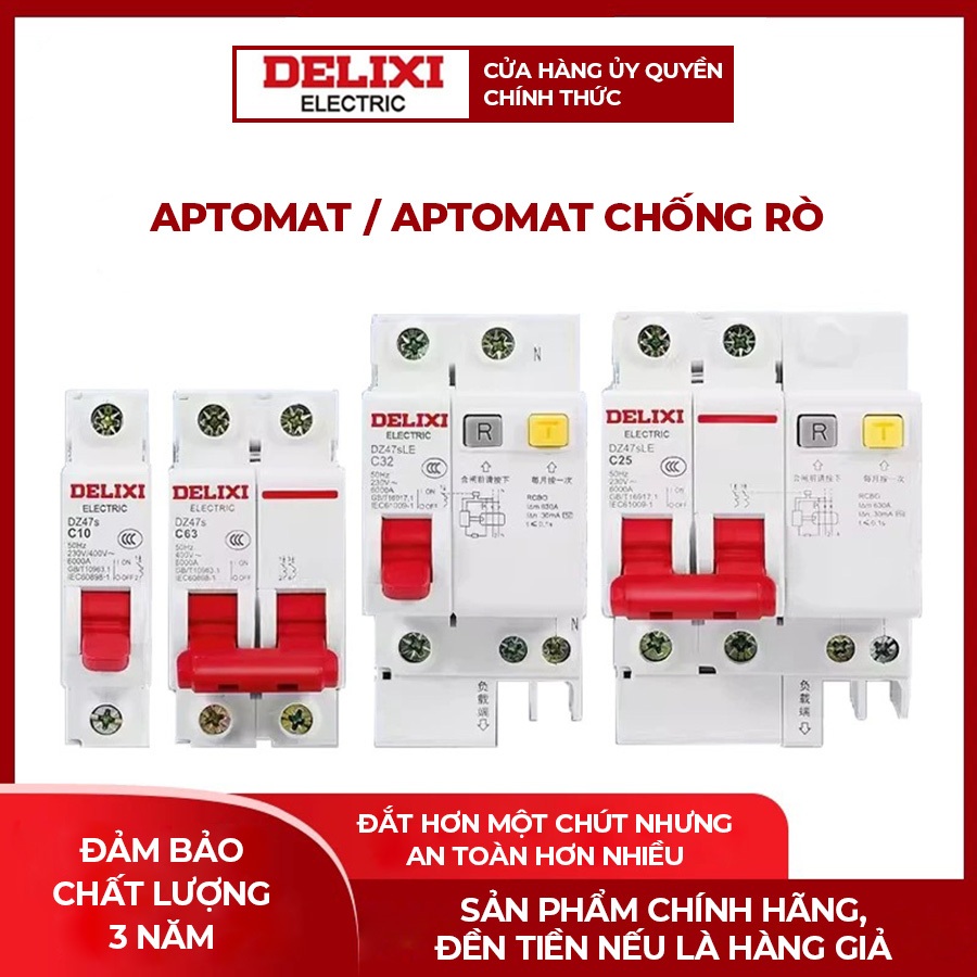 Aptomat Delixi 1P, 2P Công Xuất 20A, 32A, 40A, 63A CB chống giật RCBO Attomat Tự Động MCB Chính ...