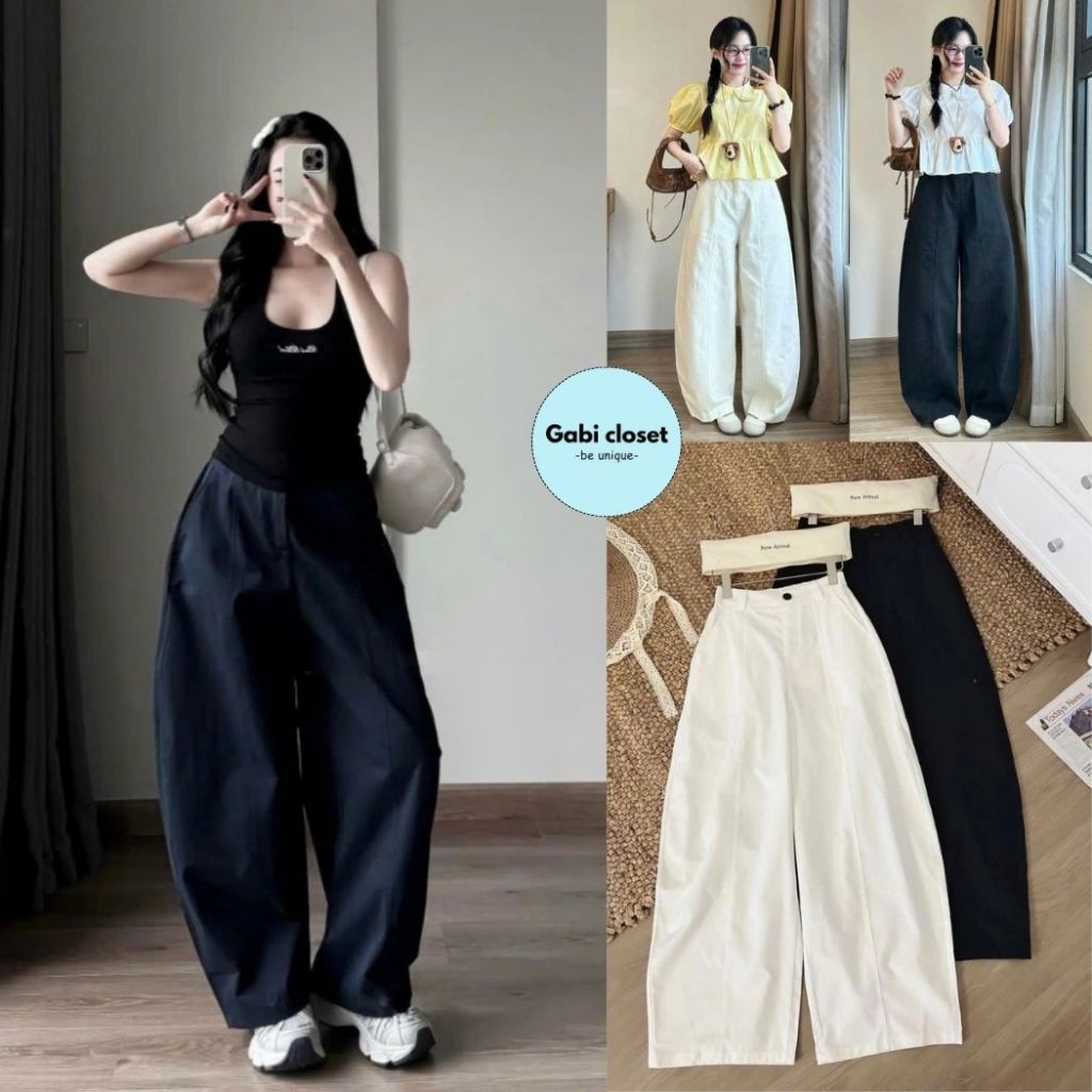 Quần ống rộng cạp lưng chun có khuy cài chất liệu Kaki gió hàn Gabi 670 ...