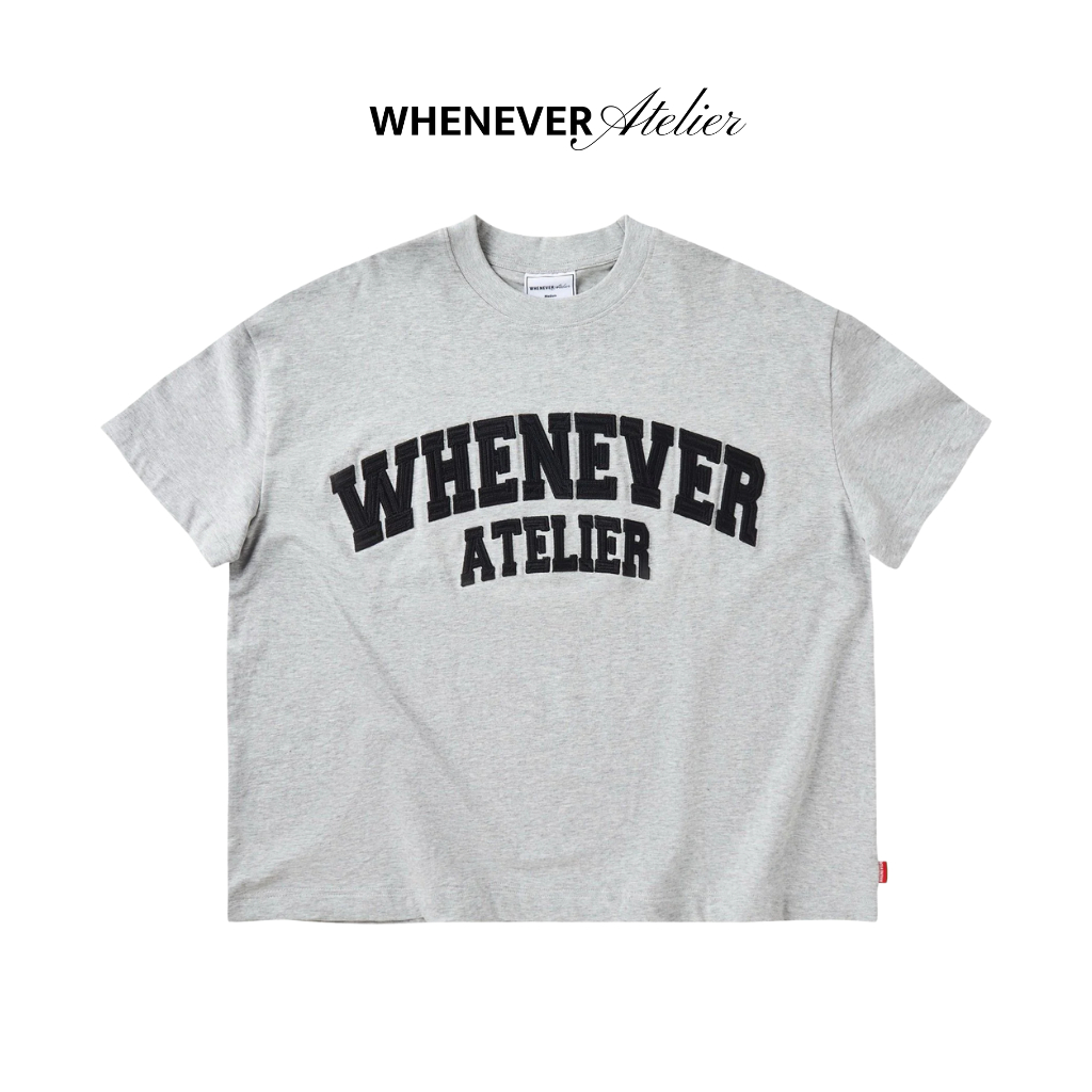 Áo Thun WHENEVER Atelier Logo Embroidered Form Boxy Thêu Logo Thời Trang Unisex // Premium Grey ...