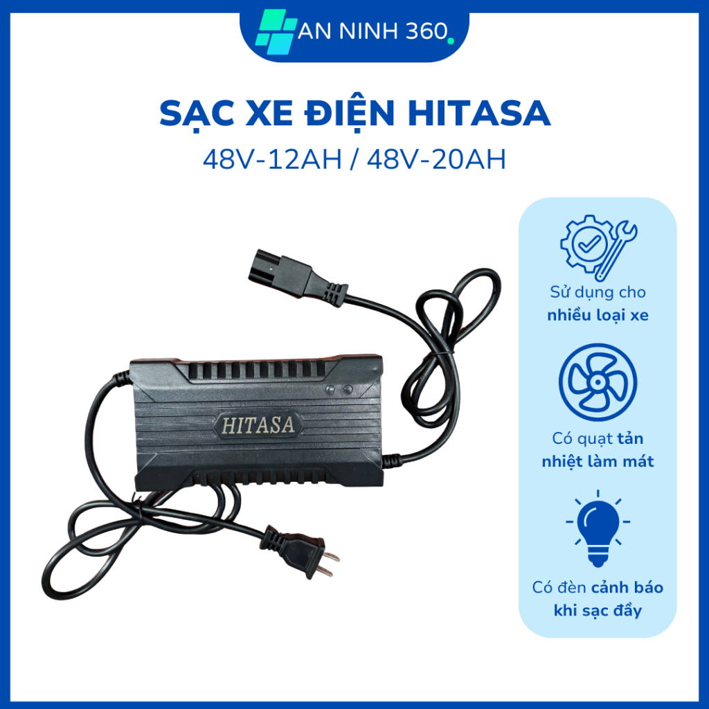 Sạc xe đạp điện, xe máy điện HITASA 48V-12/20Ah, tương thích nhiều dòng ...