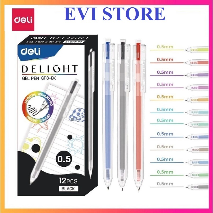 Hộp 12 bút gel bấm nhiều màu 0.5mm Deli G118 / EG 118 xinh xắn nhanh ...