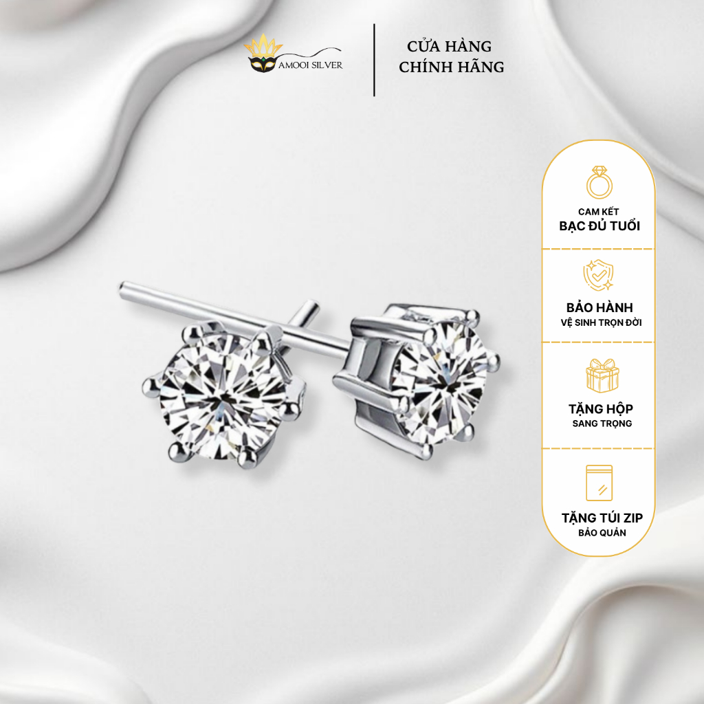 Bông tai bạc S925 nụ 6 chấu - Amooi Silver AB133 | Shopee Việt Nam