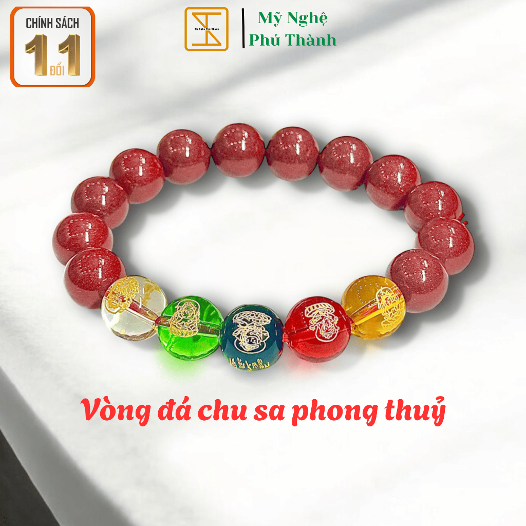 Vòng đá chu sa thật cao cấp phong thủy mang lại may mắn bình an ngũ lộ ...