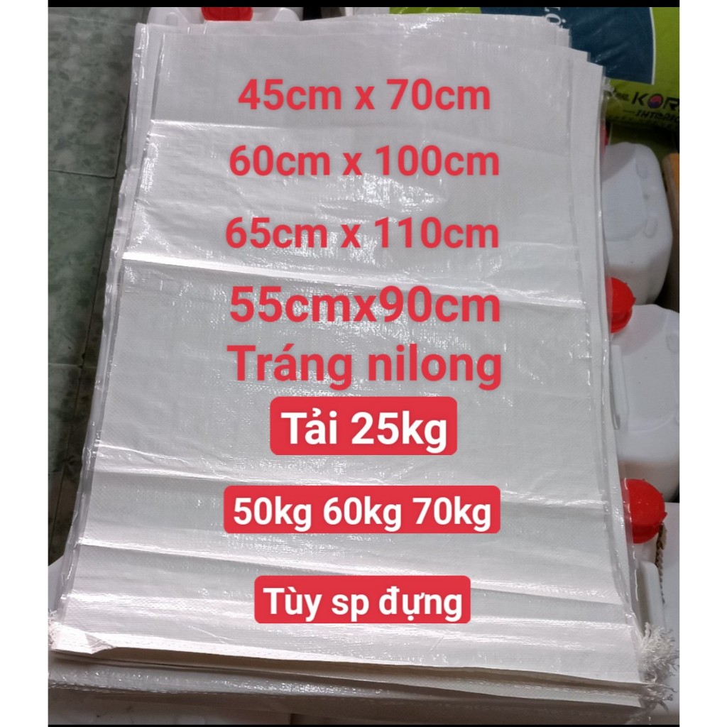 Bao tải trắng mới tráng nilong,bao tải dứa tráng pe 45x70,55x90,60x100 ...