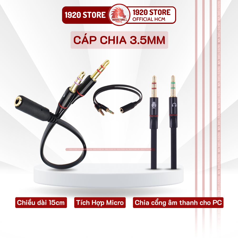 【Hỏa Tốc HCM】Cáp Chia 1 Cổng Sang 2 Cổng Tai Nghe 3.5mm 1920Store JS100 Dùng Cho PC, Lap Top Hỗ ...