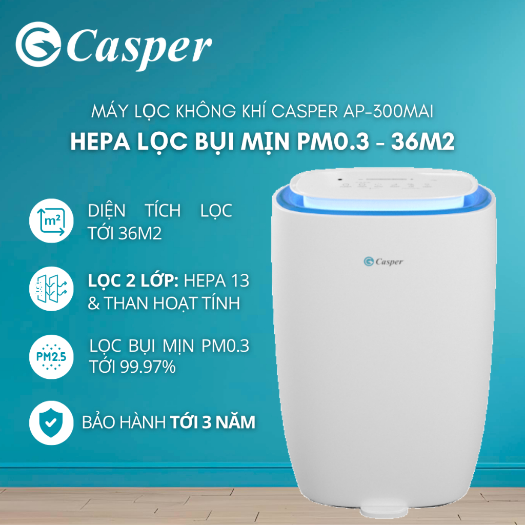 Máy lọc không khí Casper AP-300MAI - HEPA Lọc bụi mịn PM0.3 - 36m2 - Bảo hành 3 năm | Shopee ...