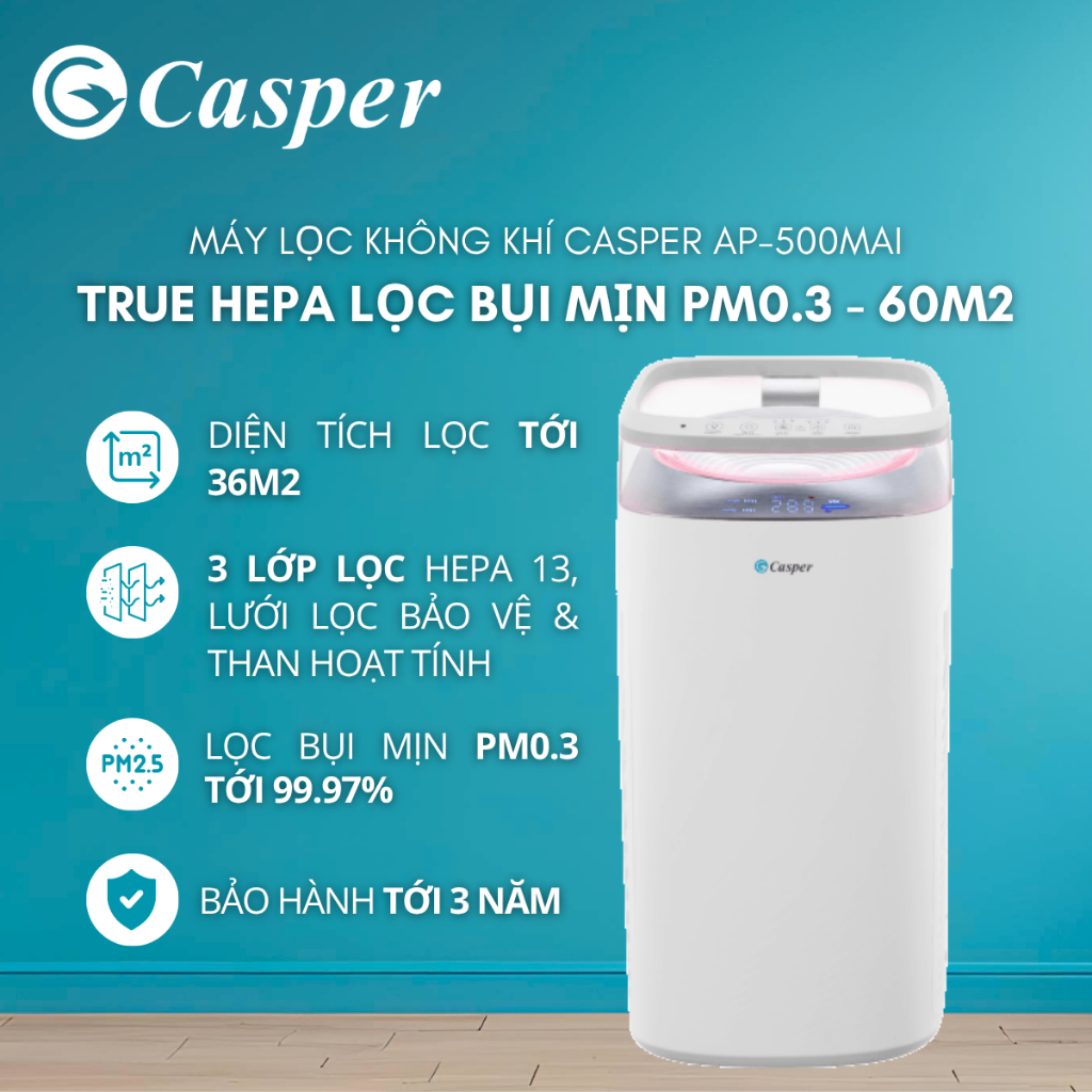 Máy lọc không khí Casper AP-500MAI - True HEPA Lọc bụi mịn PM0.3 - 60m2 - Bảo hành 3 năm ...