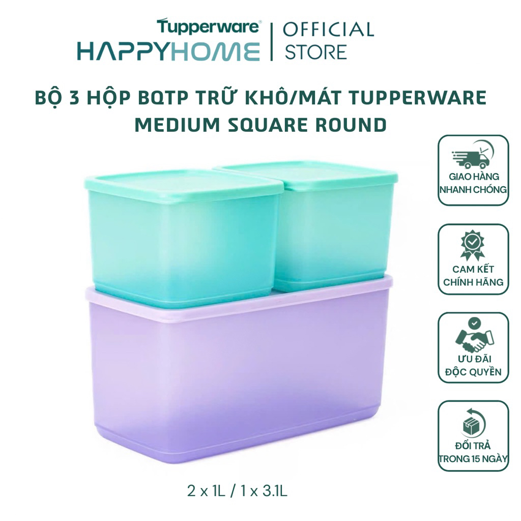 Bộ 3 Hộp Trữ Khô/Mát Tupperware Medium Square Round - Nhựa Nguyên Sinh ...