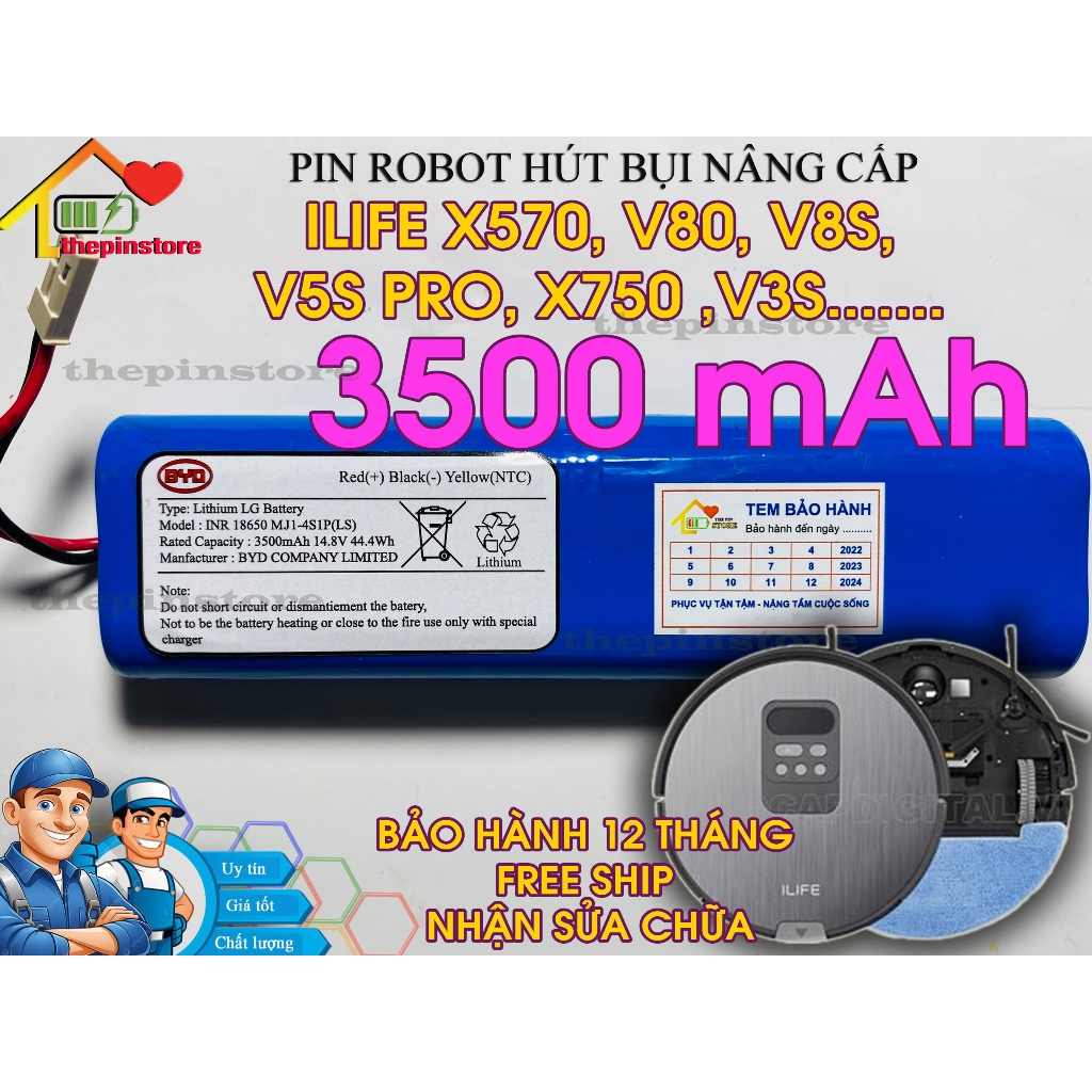 (DUNG LƯỢNG 3500 mAH) PIN ROBOT HÚT BỤI ILIFE X570, V80, V8S, V5S PRO ...