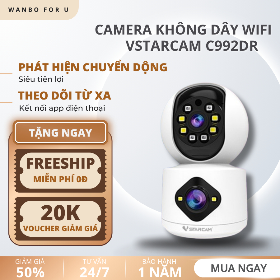 Camera Không Dây Giám Sát VSTARCAM C992DR Full HD, Màn Hình Kép, Góc Quay Rộng, Hồng Ngoại Ban ...