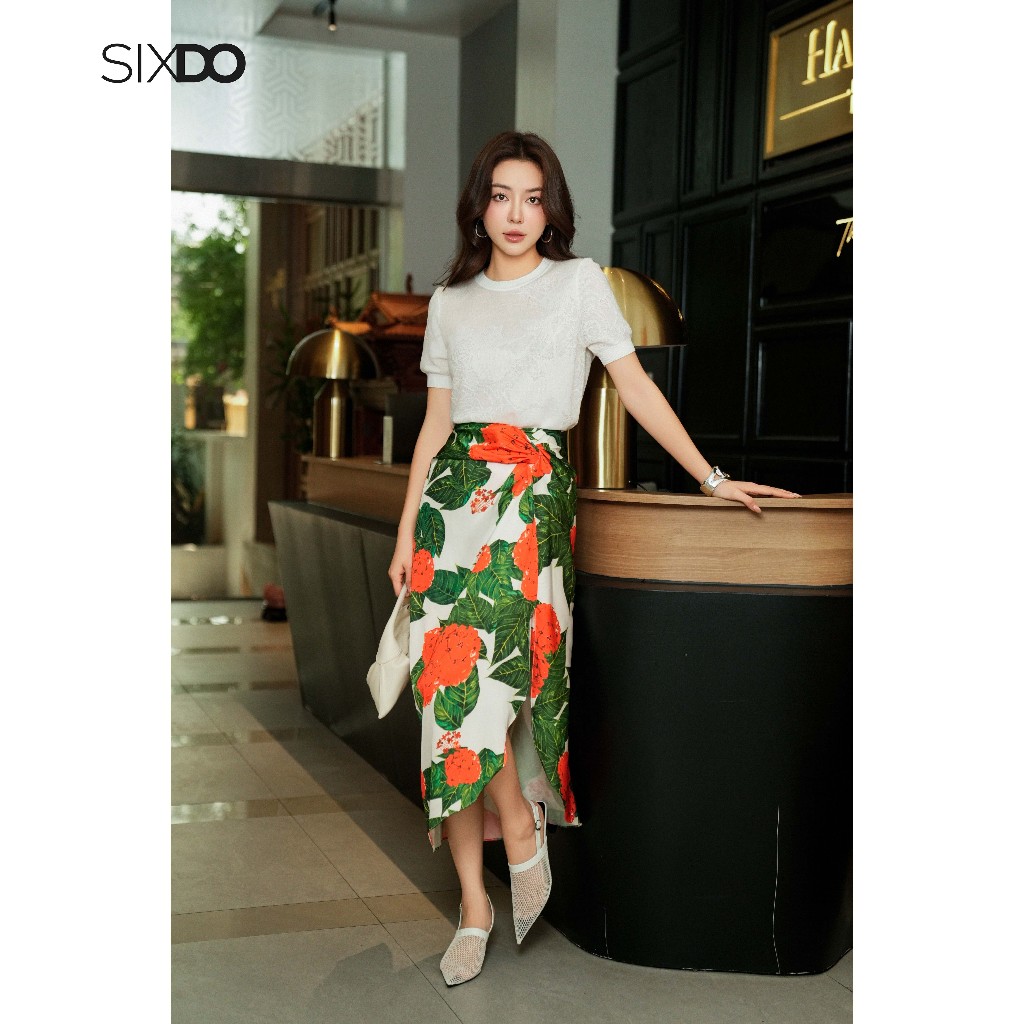 Áo dệt kim ngắn tay họa tiết SIXDO (White Knit Blouse) | Shopee Việt Nam
