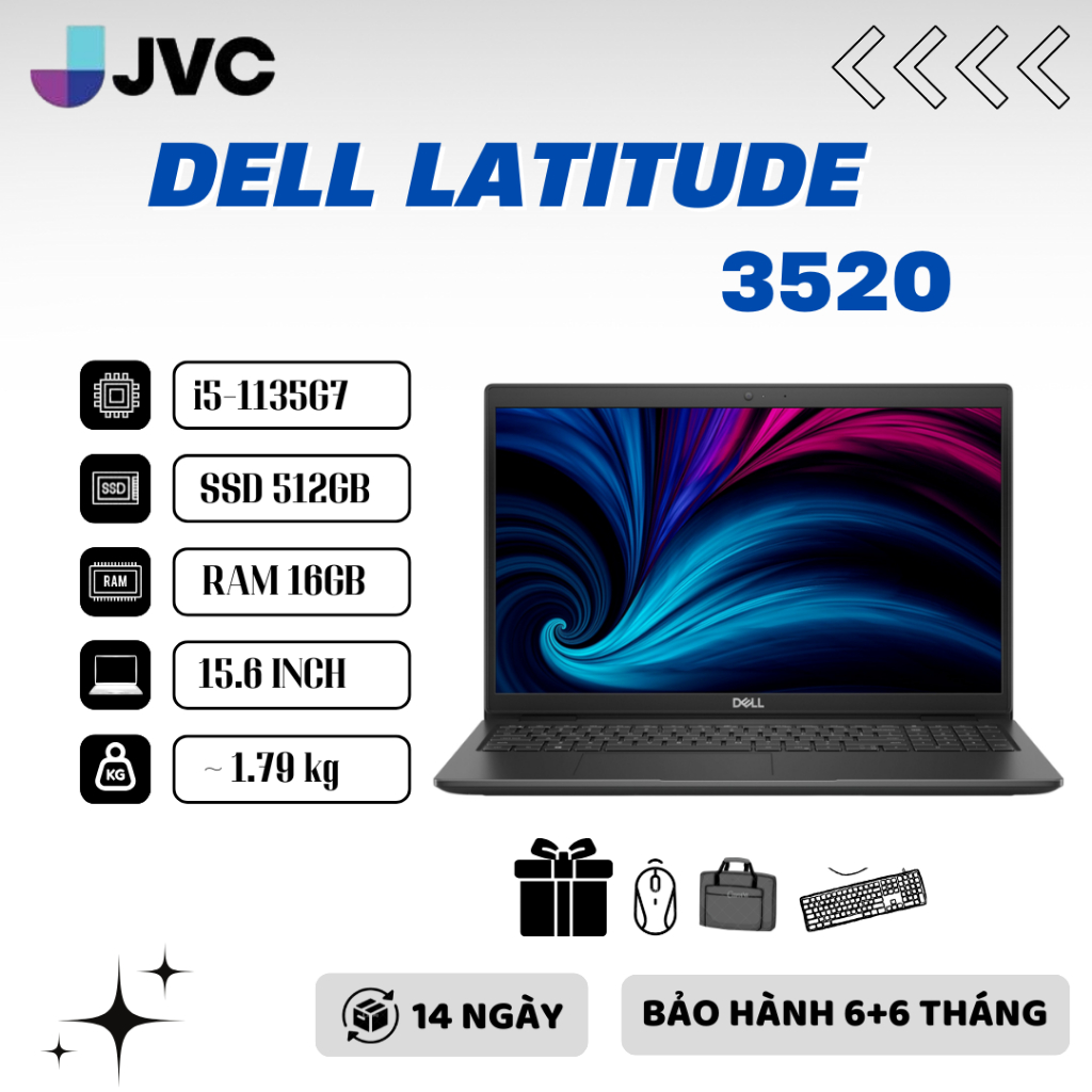 Laptop giá rẻ Dell Lattitude 3520 core i5 1135G7 Ram 8GB, SSD 256 màn ...