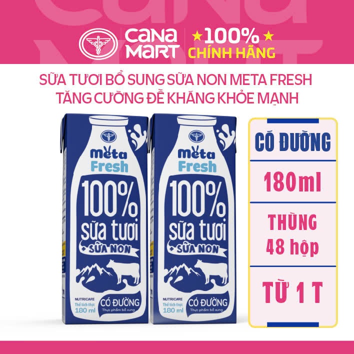 Thùng 48 hộp sữa tươi Nutricare Meta Fresh Có Đường sữa non tăng cường ...