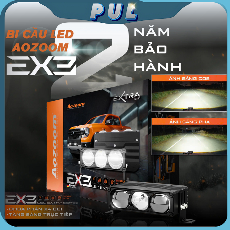 ĐÈN TRỢ SÁNG BI LED AOZOOM EX3 LED EXTRA LIGHT 3 MẮT BI CẦU – CÔNG SUẤT 60W - 95W, CHỐNG NƯỚC ...