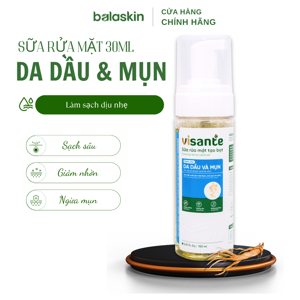 Sữa rửa mặt tạo bọt Bala 150ml, Sạch sâu, Dịu nhẹ, Da Mụn, chiết xuất ...