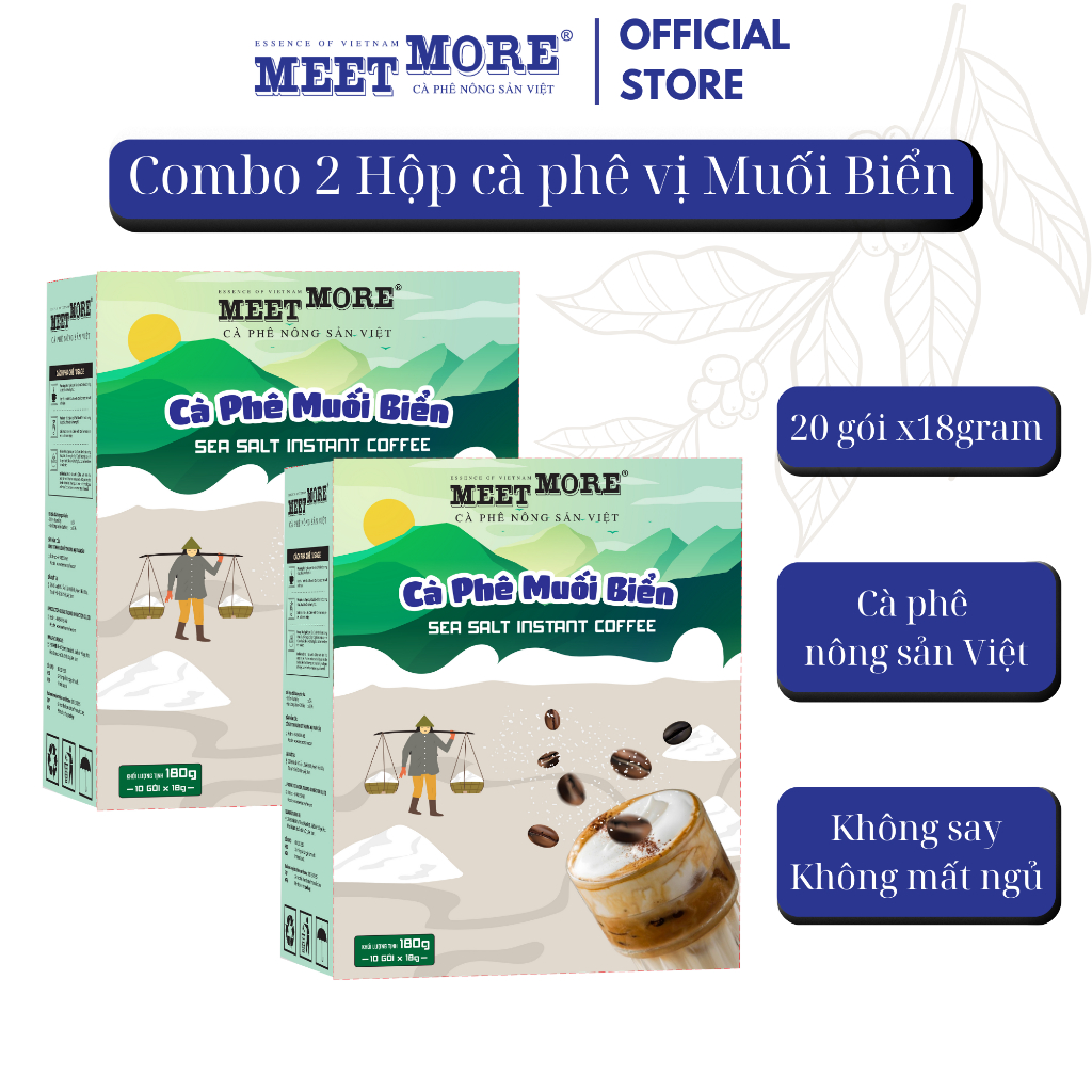 Combo 2 Hộp Cà Phê Muối Biển Meet More (10 Gói/18 Gram/Hộp) - Không Say ...