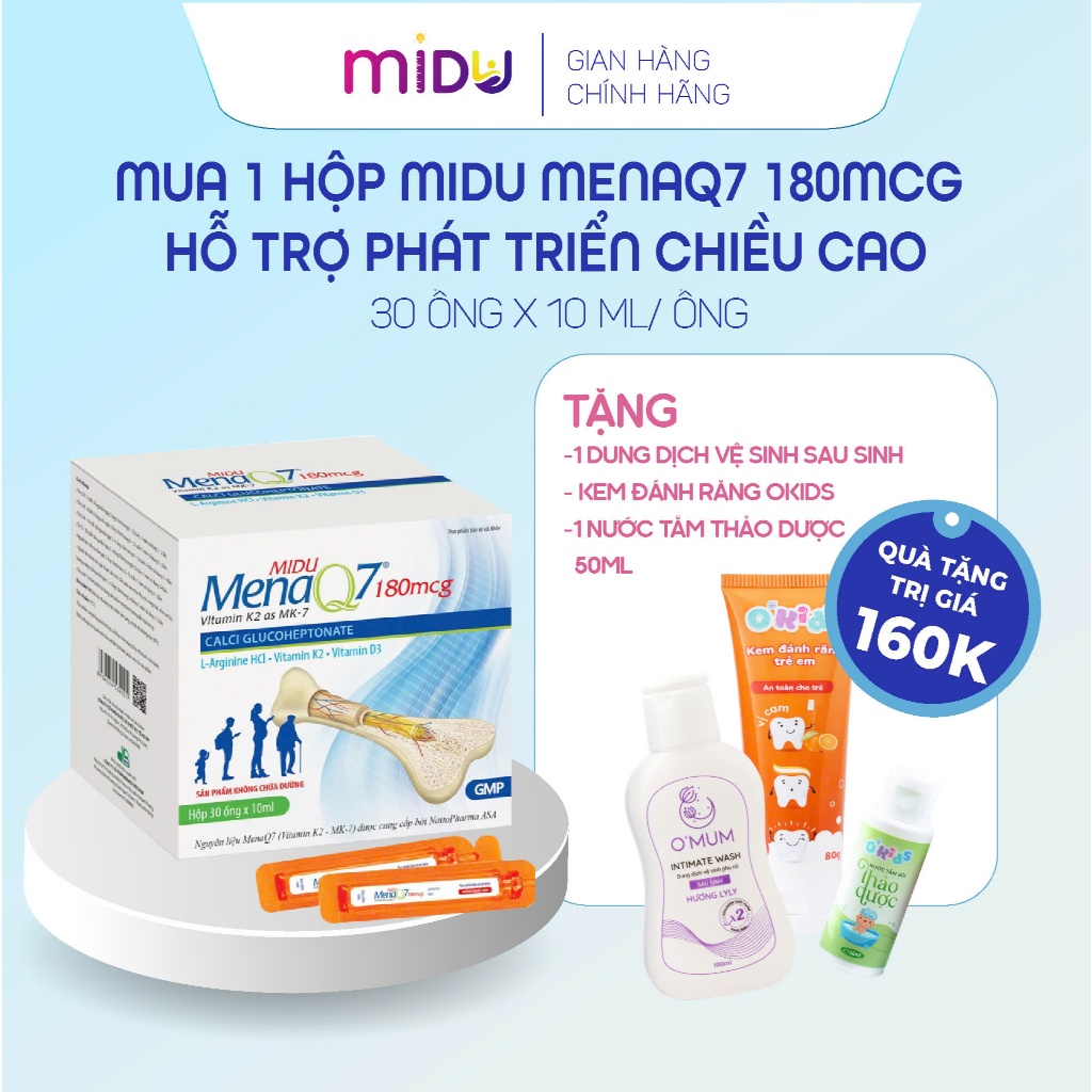 Midu MenaQ7 180mcg– Bổ Sung Canxi, Hỗ Trợ Phát Triển Chiều Cao, Xương ...