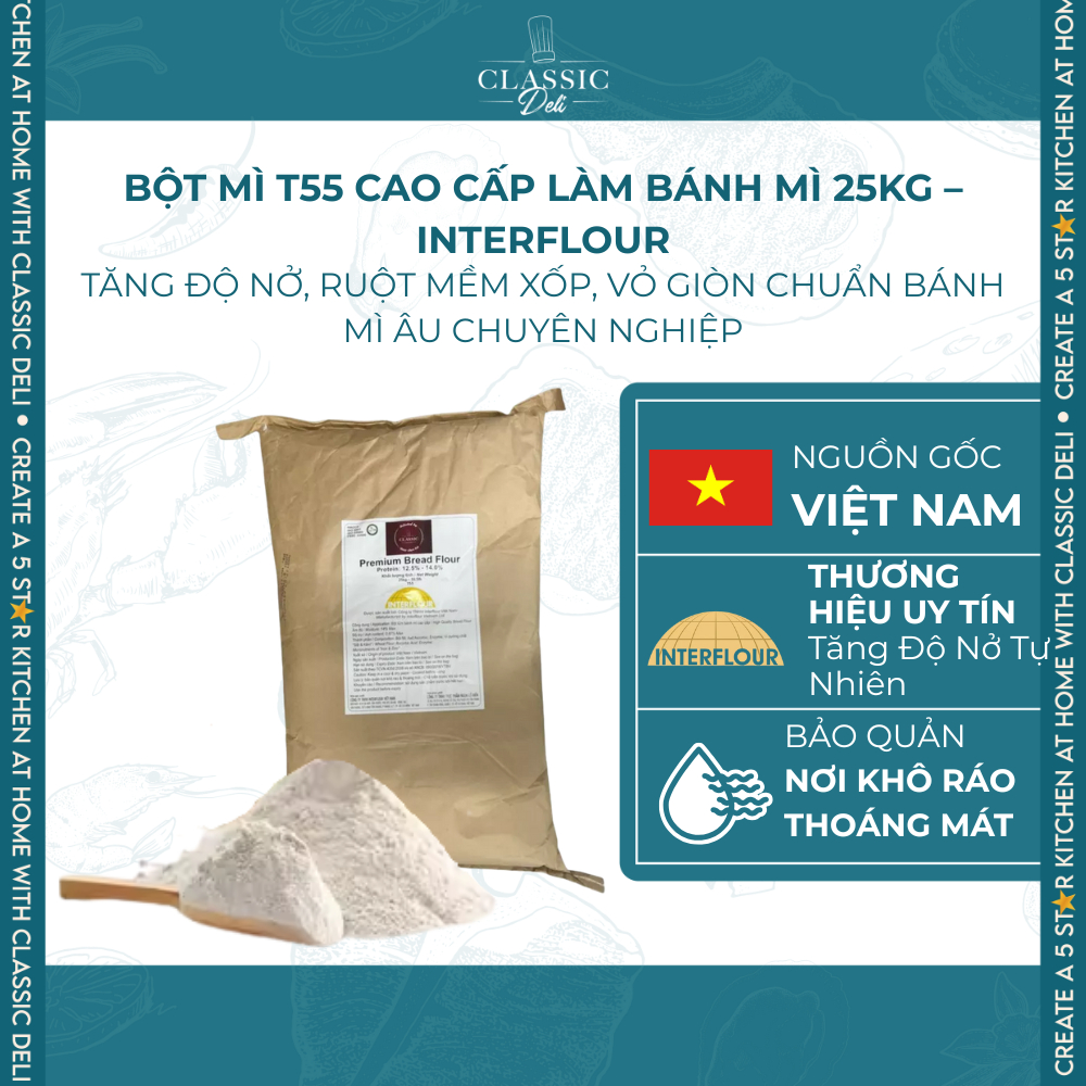 Bột Mì T55 Cao Cấp Làm Bánh Mì 25kg – Interflour INT0604-004 – Tăng Độ ...