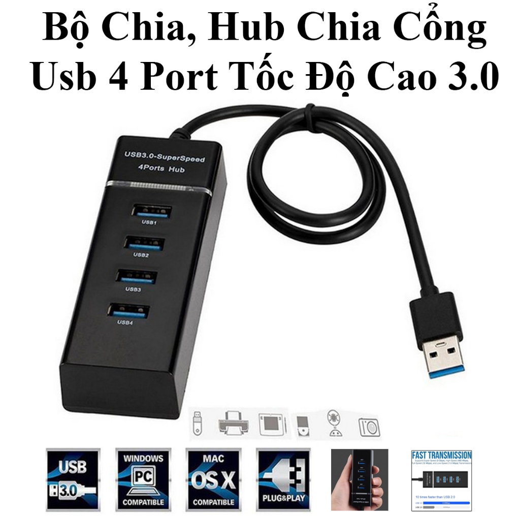 Bộ Chia, Hub Chia Cổng Usb 4 Port Cho Laptop, Pc Tốc Độ Cao 3.0 ...