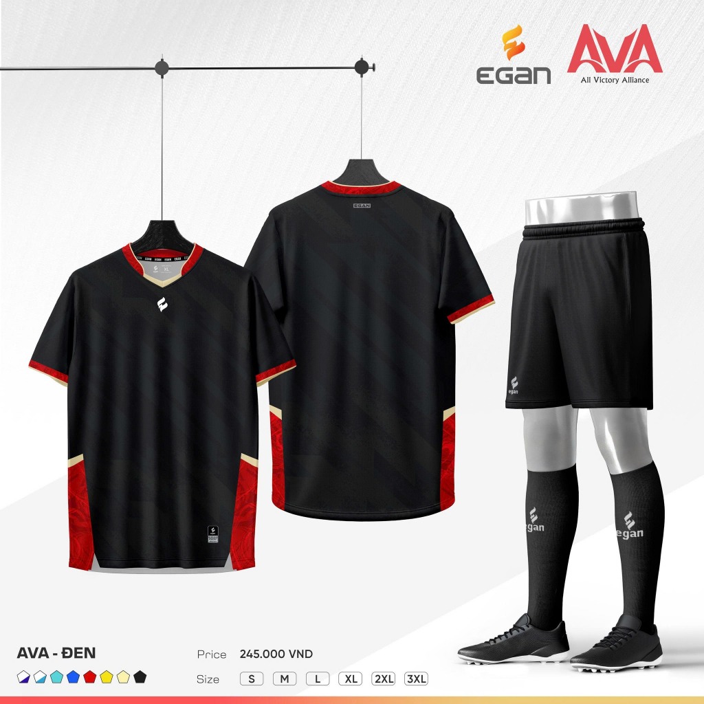 EGAN - Bộ Bóng Đá Egan AVA ĐEN, Form áo chuẩn thi đấu, Logo sang trọng ...
