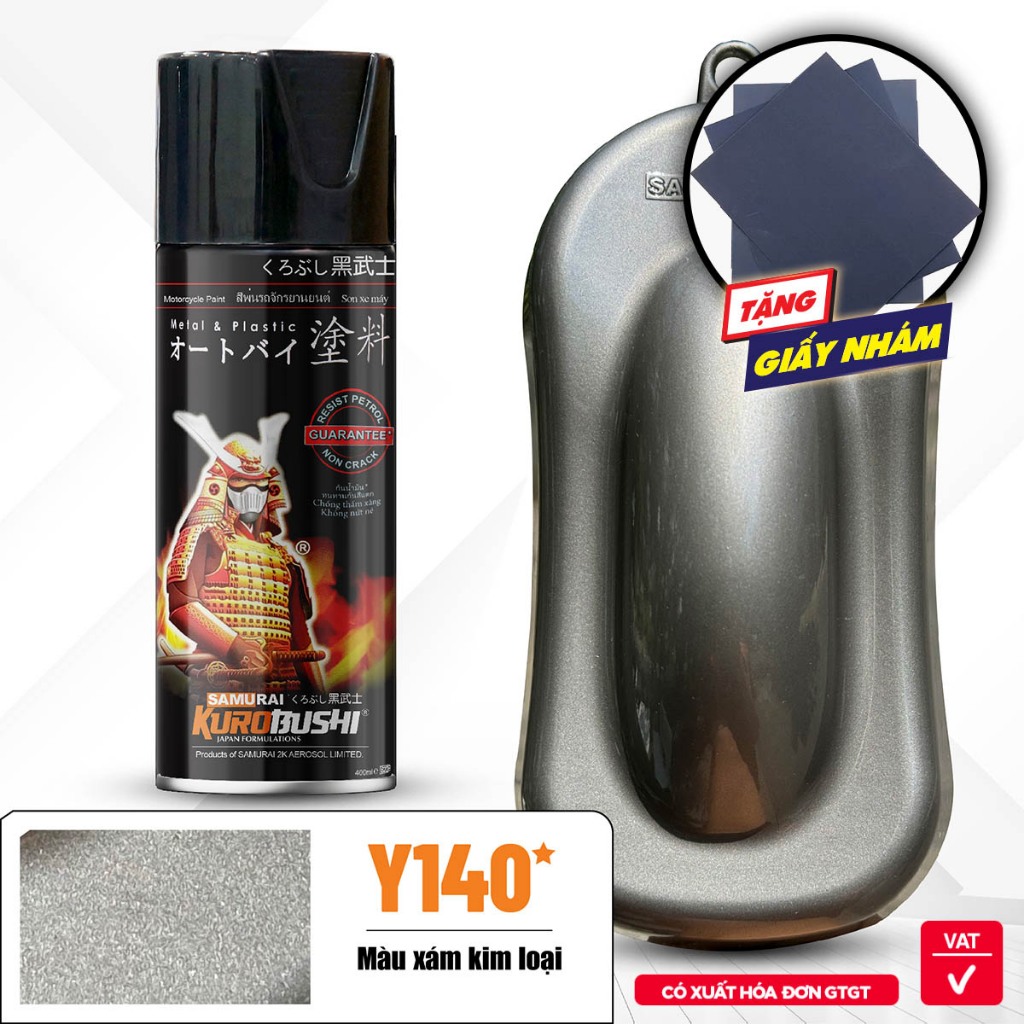 Sơn xịt Samurai Kurobushi - MÀU XÁM KIM LOẠI Y140* (400ml) chuyên dùng ...