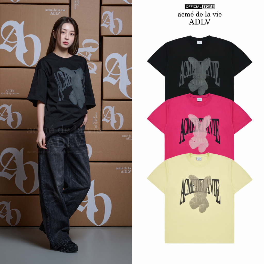 Áo Thun ADLV Halftone Dot Fuzzy Rabbit Dáng oversized Màu Đen/Vàng nhạt ...