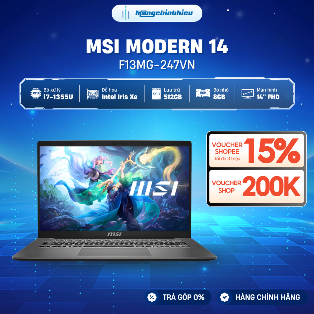 Laptop MSI Modern 14 F13MG-247VNCP i7-1355U | 8GB hoặc 16GB | 512GB ...