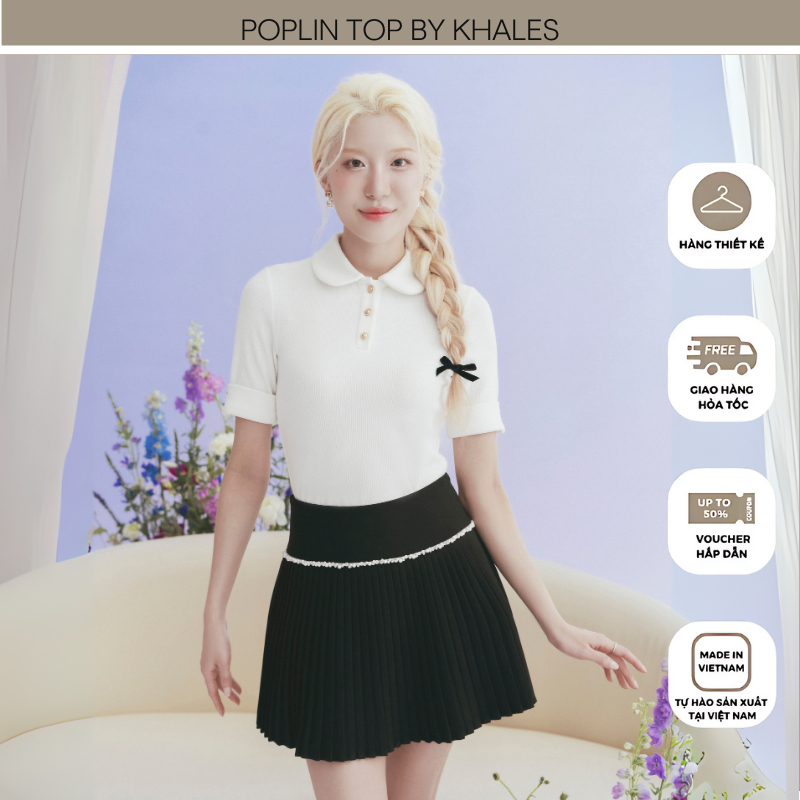 Áo thun polo ngắn tay cổ sen Poplin top by Khales màu trắng phối cúc ...