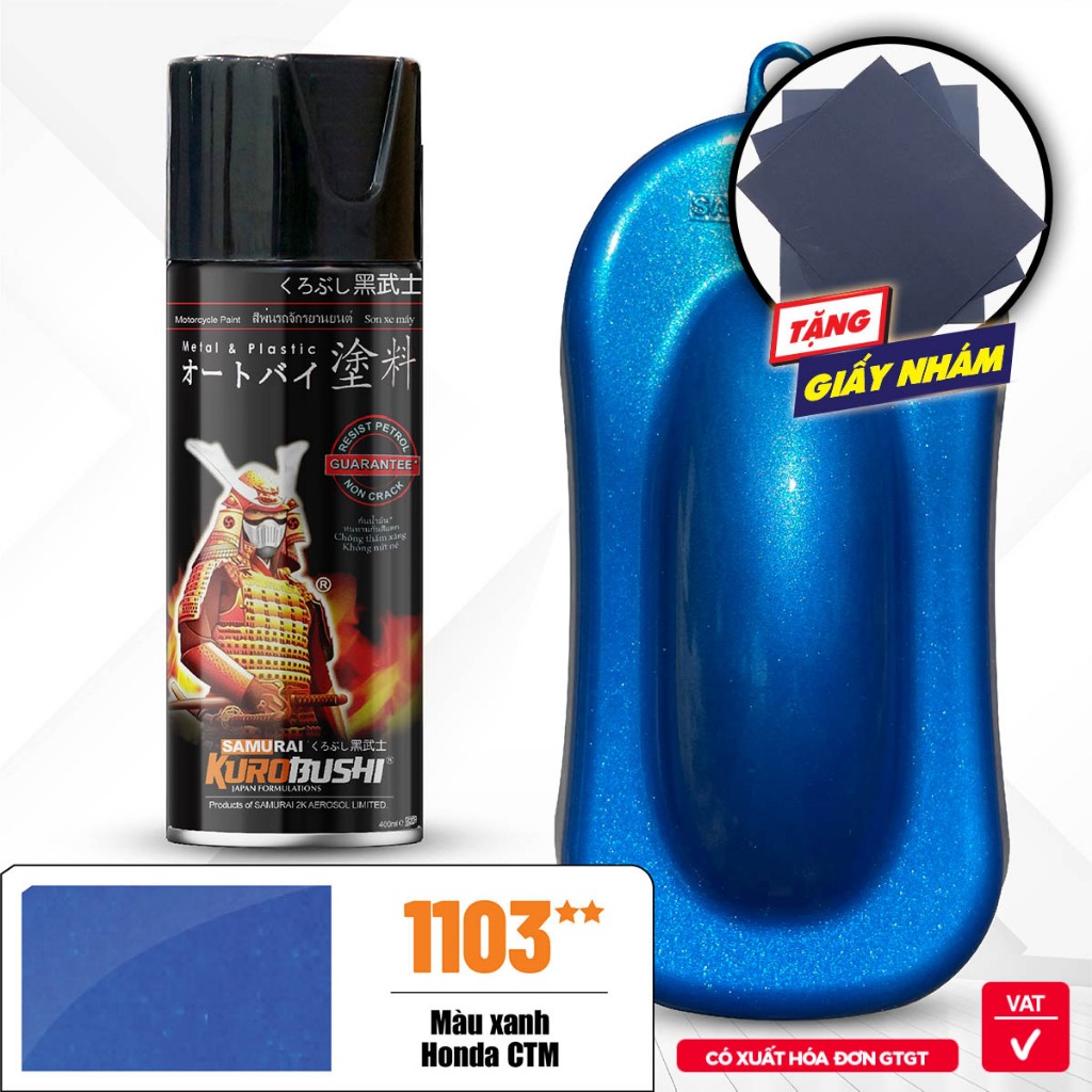 COMBO Sơn SAMURAI màu xanh 1103 gồm 4 chai đủ quy trình độ bền cao (Lót ...