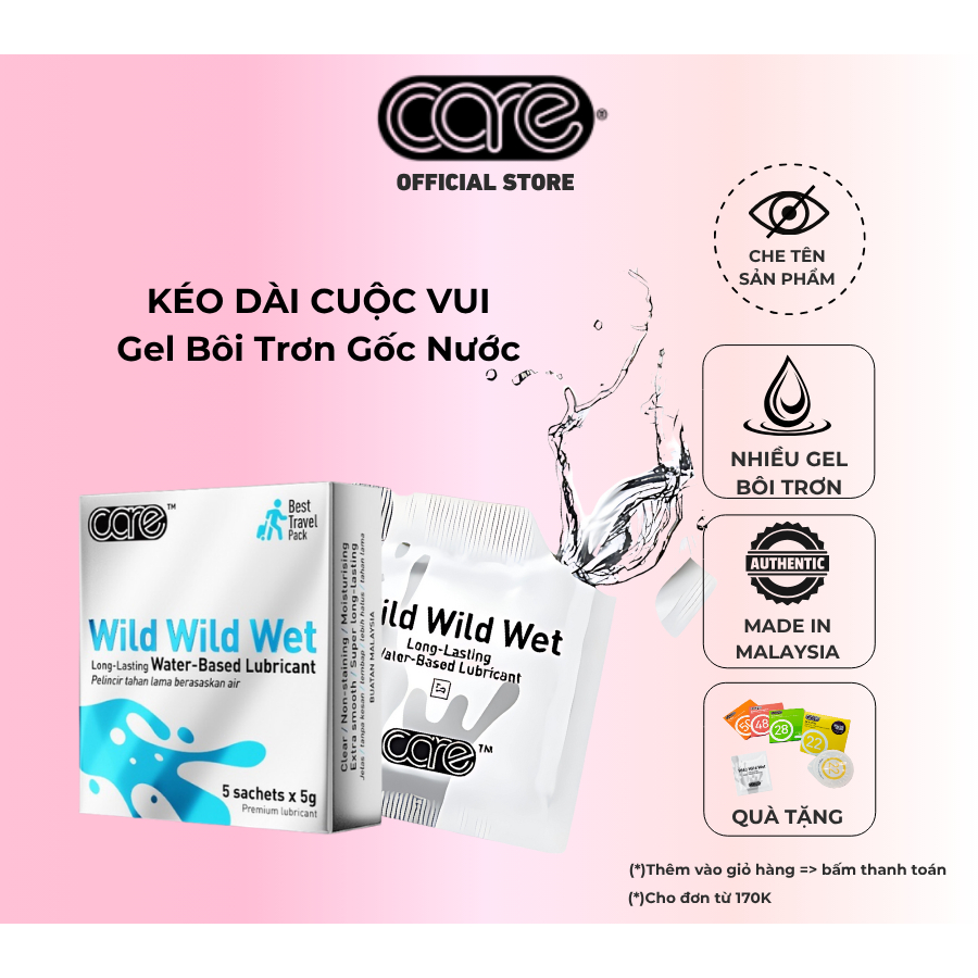 Gel Bôi Trơn gốc nước CARE LATEX dạng gói 5ml/ gói, Siêu Trơn Lâu Khô ...