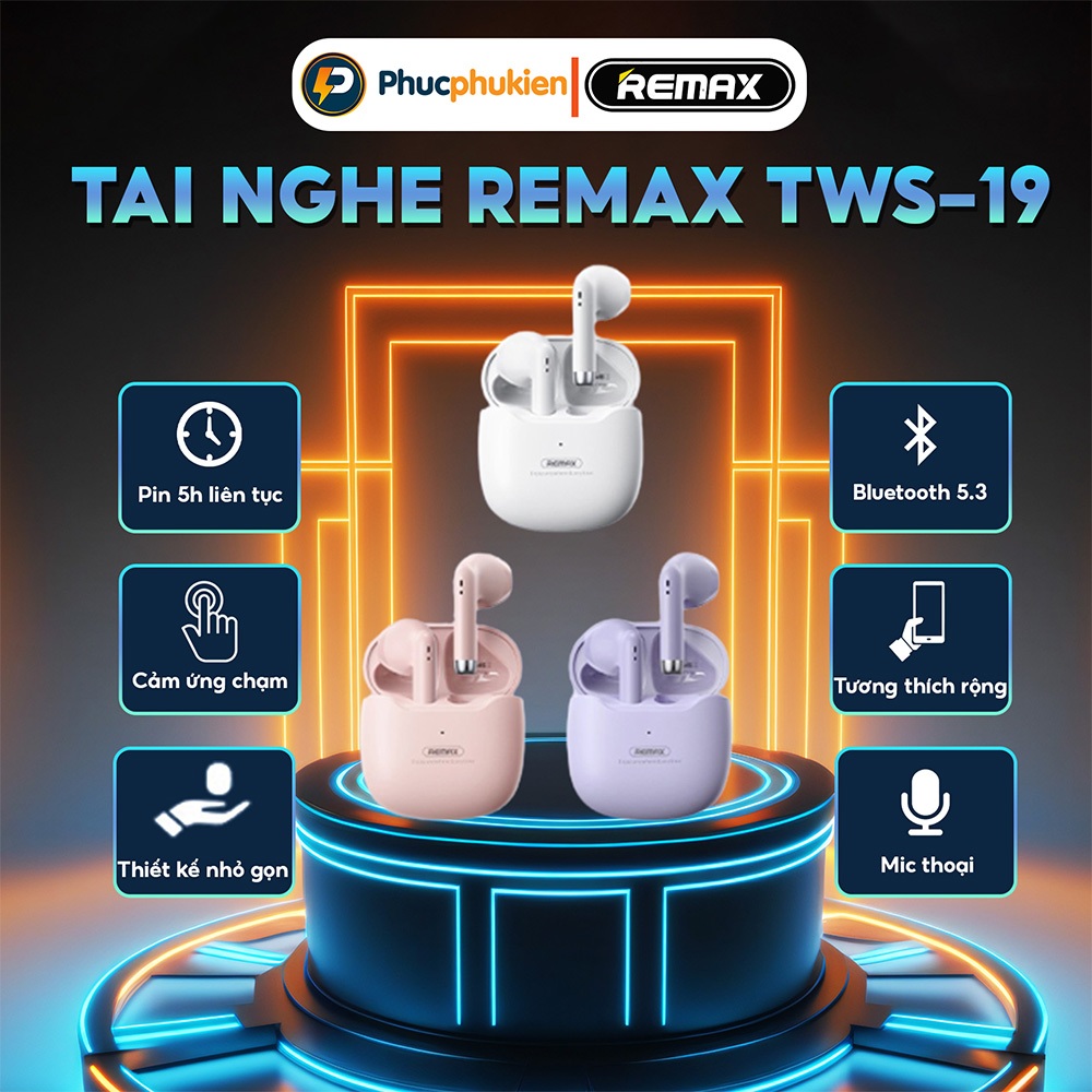 Tai nghe bluetooth Remax tws 19 có mic thoại cảm ứng Pin 5h bluetooth 5 ...