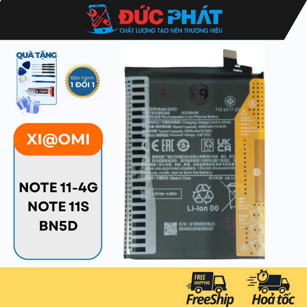 PIN THAY THẾ XIAOMI BN5D - NOTE 11-4G / NOTE 11S (Tặng kèm keo dán và ...