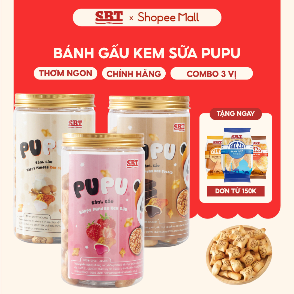 Bánh Gấu Kem Bơ Sữa PUPU SBT Lọ 250G Thơm Ngon - Bánh Kẹo SBT | Shopee Việt Nam