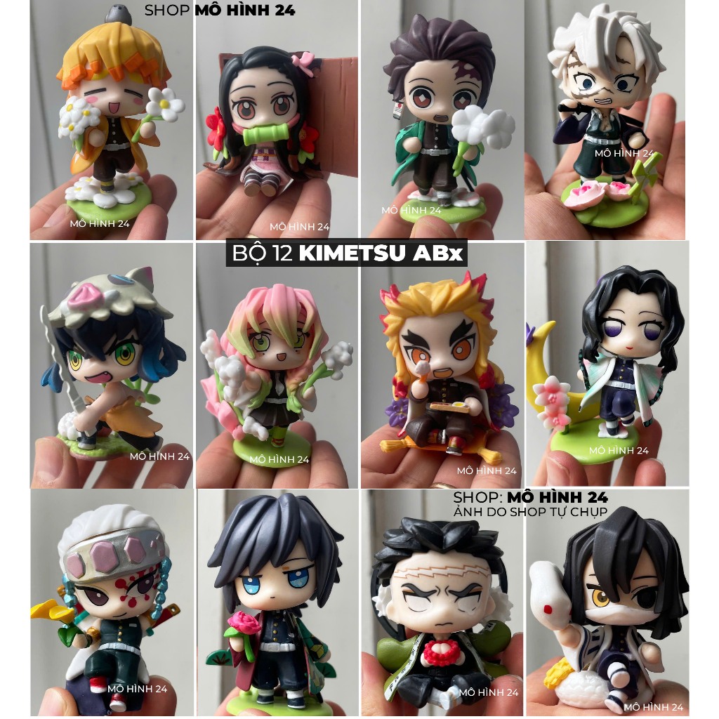 Bộ đồ chơi Mô hình Kimetsu No Yaiba ABx 12 nhân vật ax bx cầm hoa demon ...