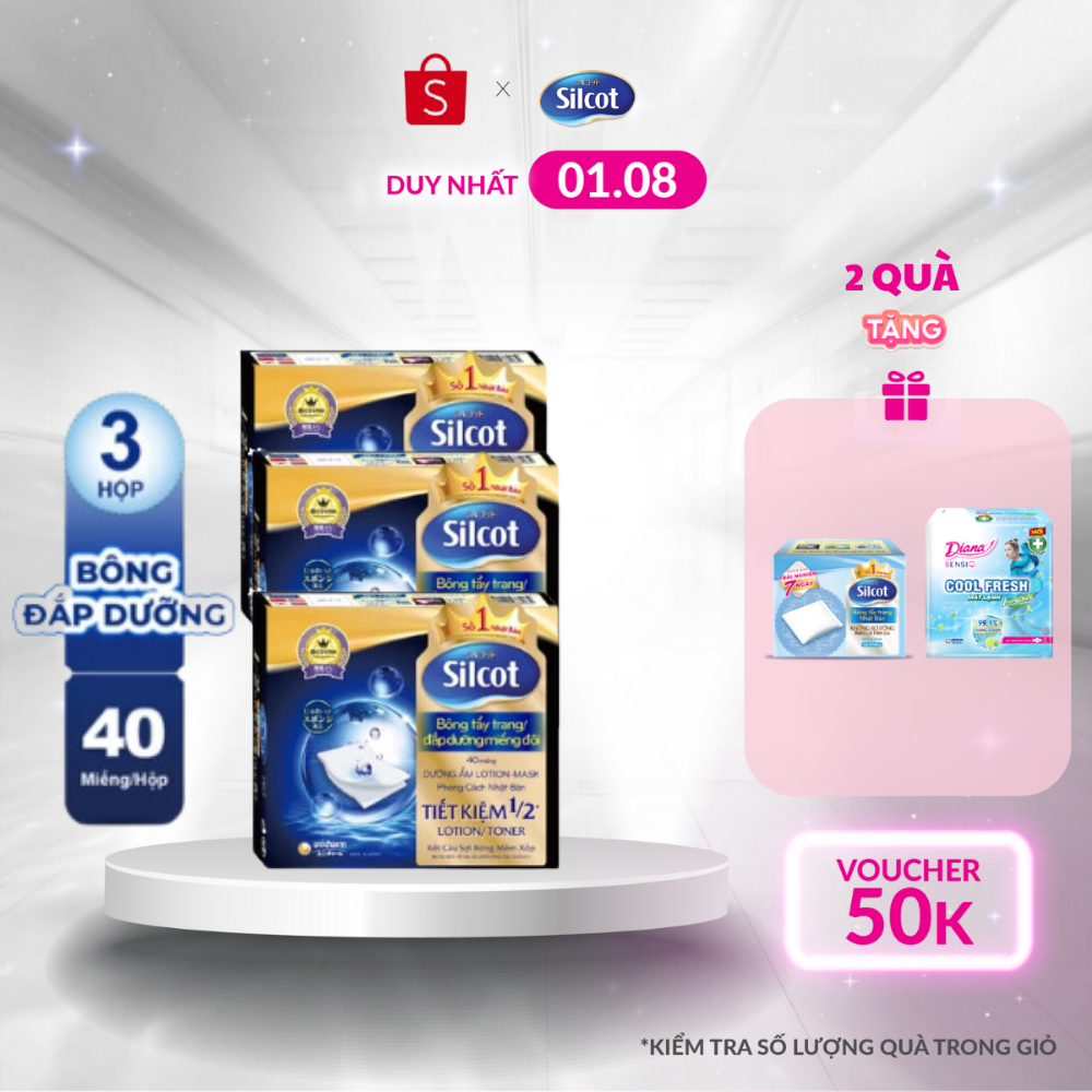 Bộ 3 hộp Bông tẩy trang Silcot đắp dưỡng miếng đôi 40 miếng/hộp ...