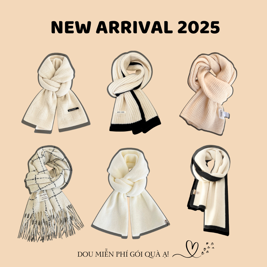 Khăn cashmere quàng cổ unisex dày ấm, Khăn len dệt kim tone trắng be ...