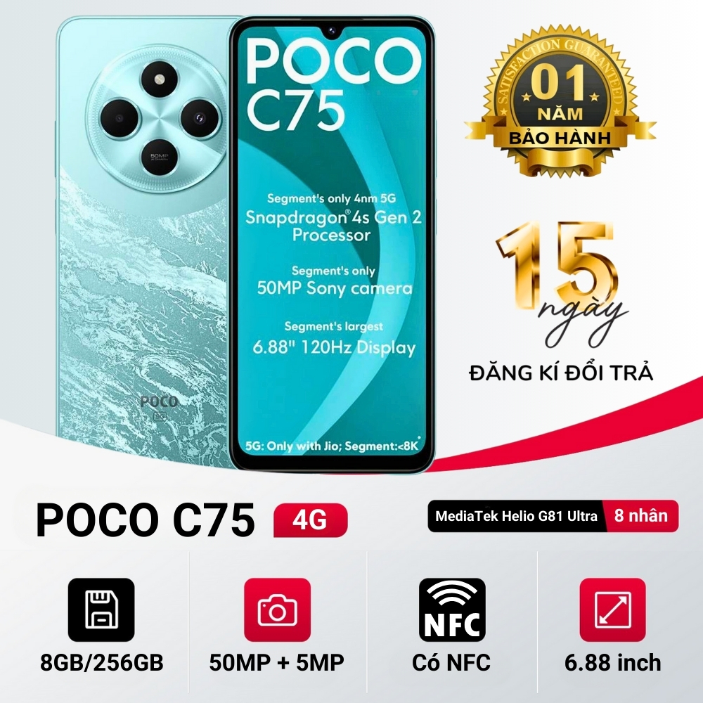Điện Thoại XIAOMI POCO C75 8GB/256GB CHÍNH HÃNG Có NFC - Máy Mới Full ...