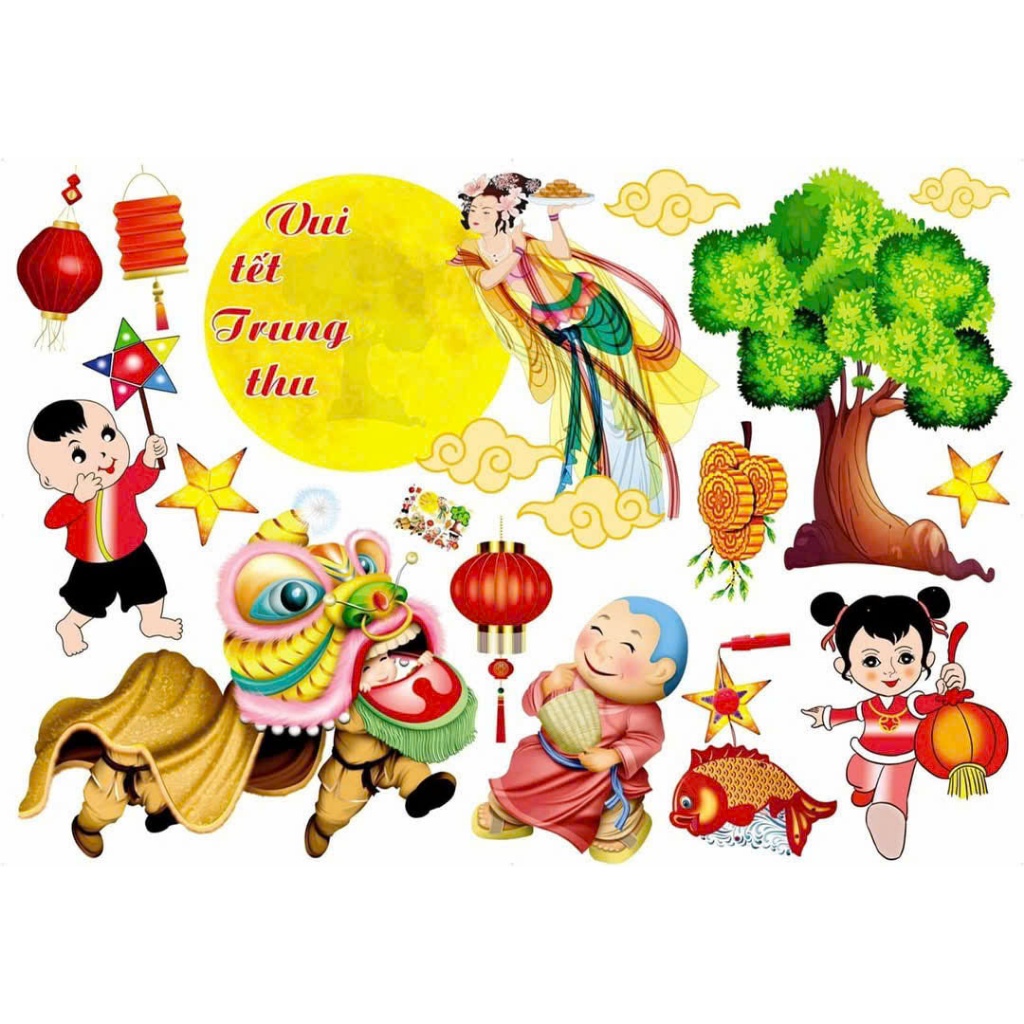 Decal Trang Trí Trung Thu, Decal dán tường dán kính trung thu kích ...