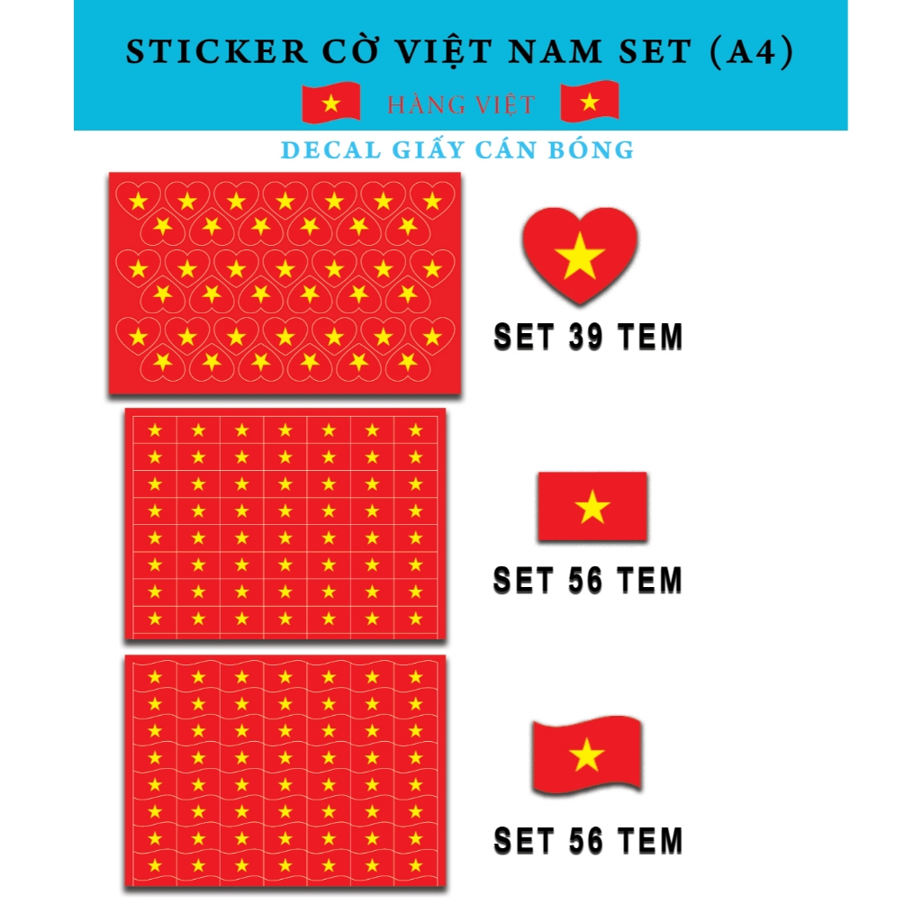 Sticker Việt Nam Set 56 Tem Dán Cờ Việt Nam 3 Mẫu: Trái Tim - Chữ Nhật ...