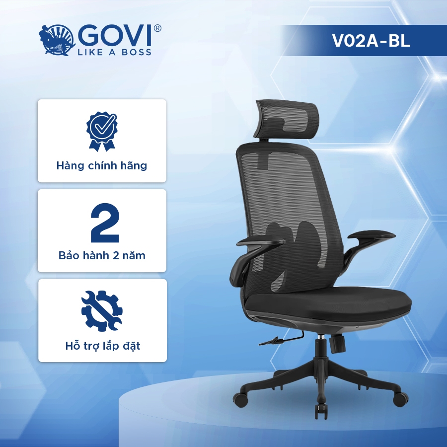 Ghế xoay văn phòng thiết kế công thái học, đệm mút dày êm Govi Venus V02A, bảo hành 2 năm ...