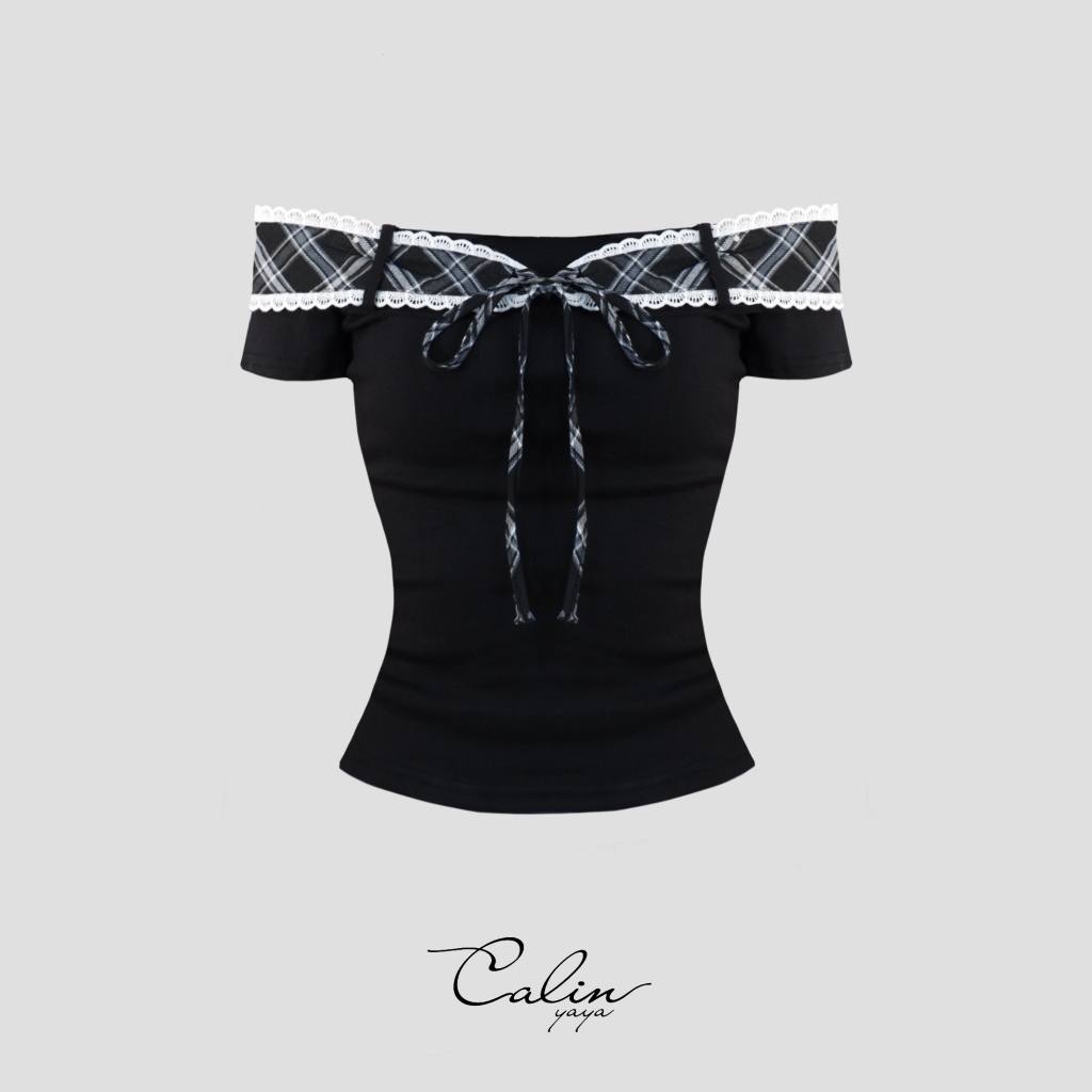 Lacy Top - Áo thun trễ vai phối đai caro lạ mắt dễ thương cho Nữ ...
